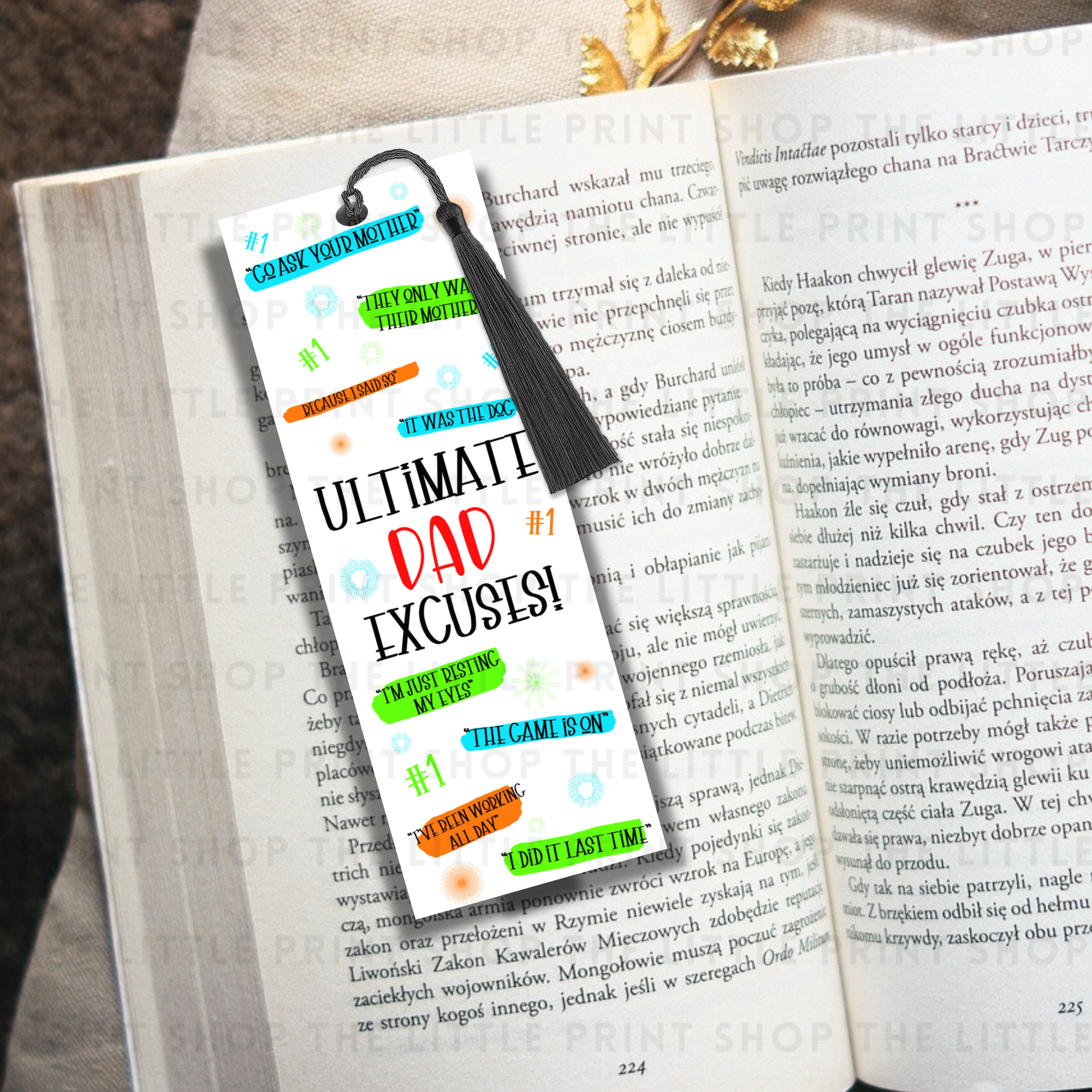 Dad Excuses - UV DTF 14cm x 5cm Bookmark Decal – Little Print Shop