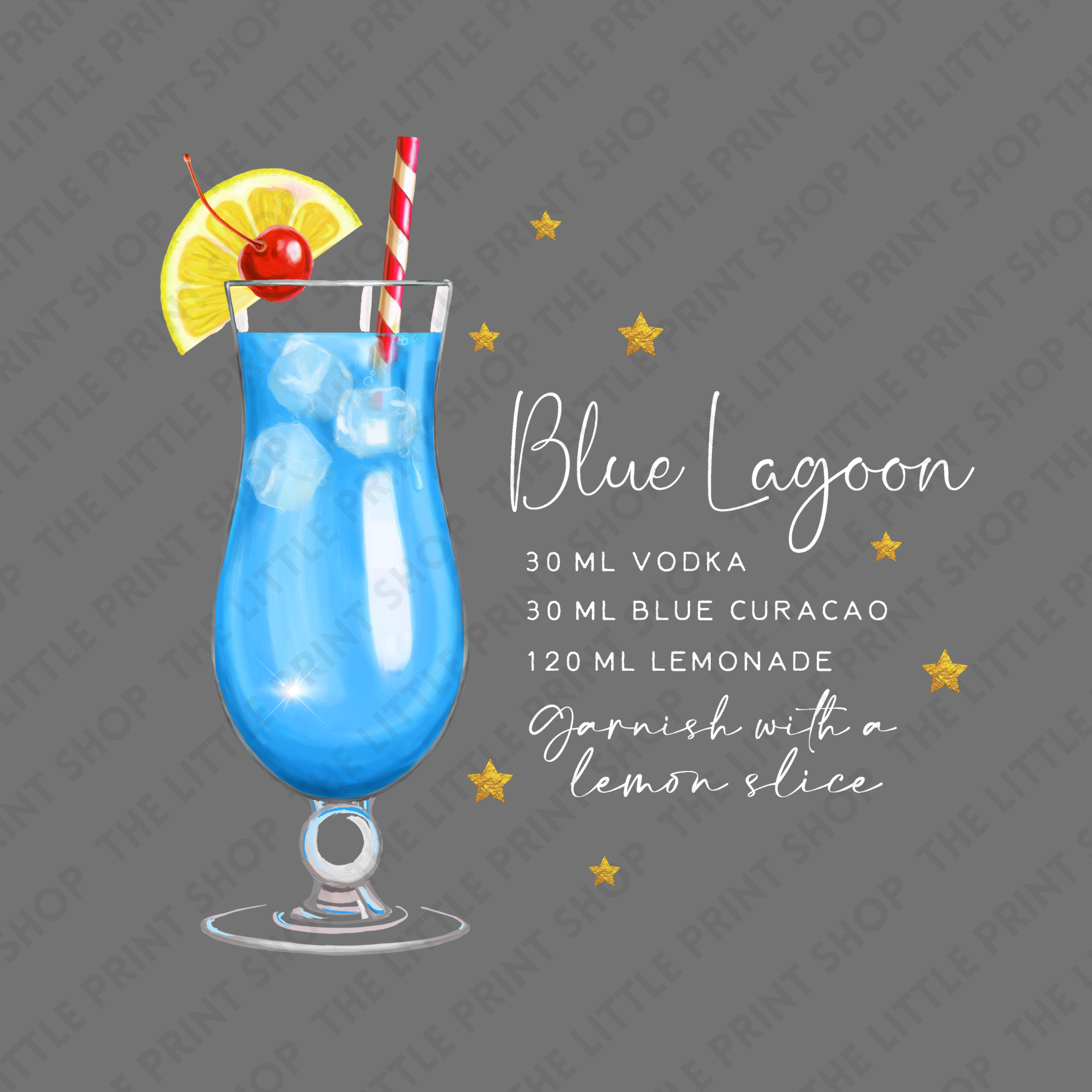 Blue Lagoon Recipe - Various Sizes - UV DTF Decal – Little Print Shop