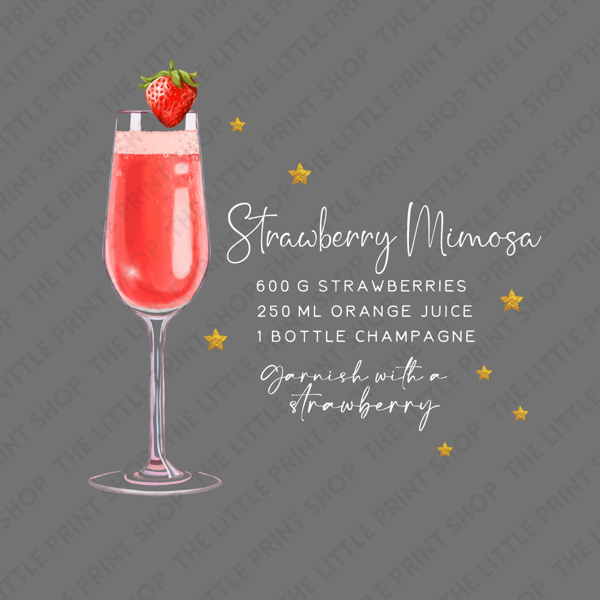 Strawberry Mimosa Recipe - Various Sizes - UV DTF Decal – Little Print Shop