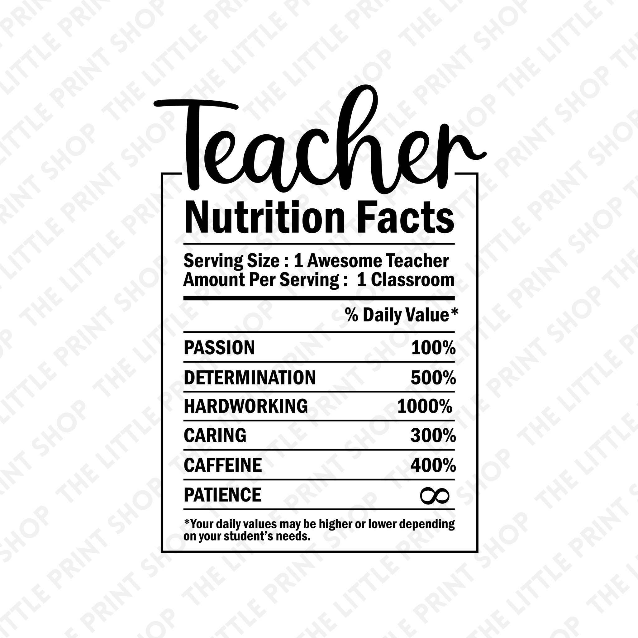 Teacher Facts - Black - UV DTF 3 inch Decals – Little Print Shop